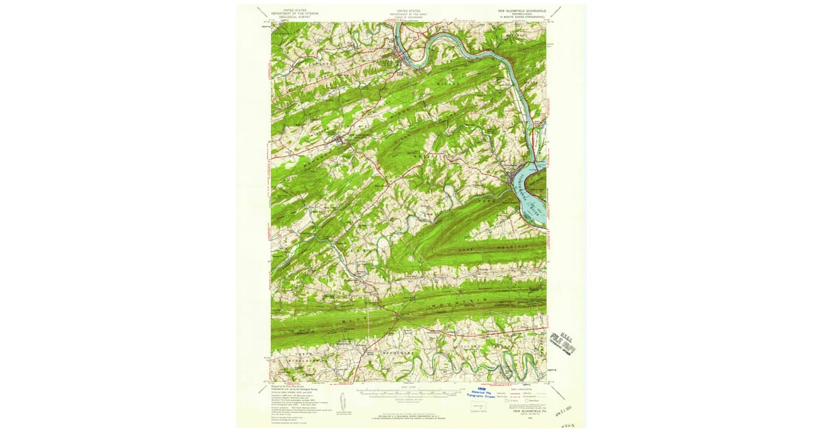 1952 Map of New Bloomfield, Perry County, PA — High-Res | Pastmaps