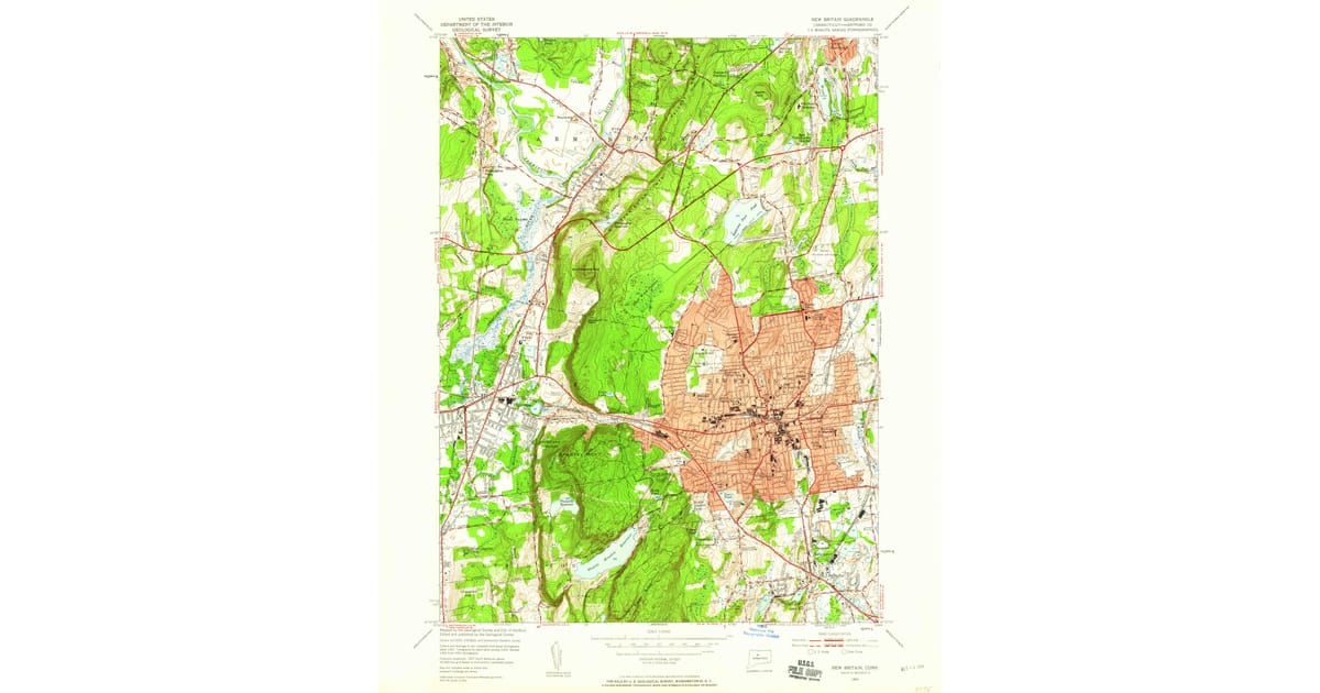 1953 Map of New Britain, CT — High-Res, 1958 Print | Pastmaps