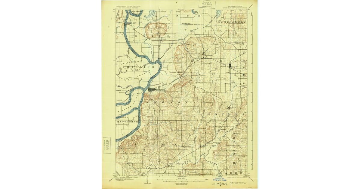 1903 Map of New Harmony, IN — High-Res, 1925 Print | Pastmaps