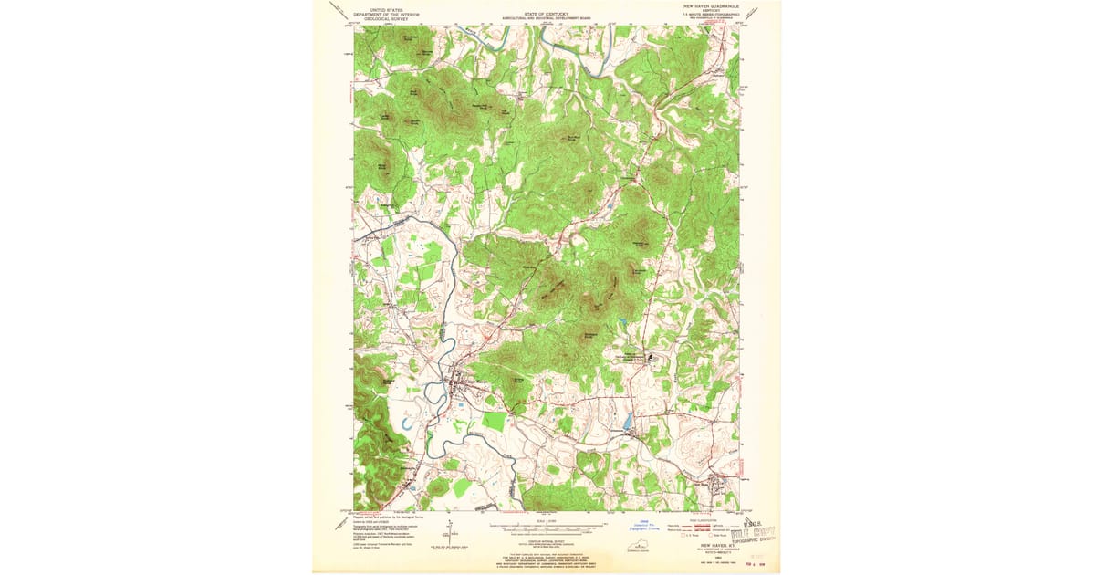 1953 Map of New Haven, KY — High-Res, 1968 Print | Pastmaps