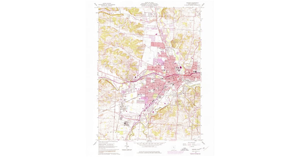 1961 Map of Newark, OH — High-Res, 1975 Print | Pastmaps
