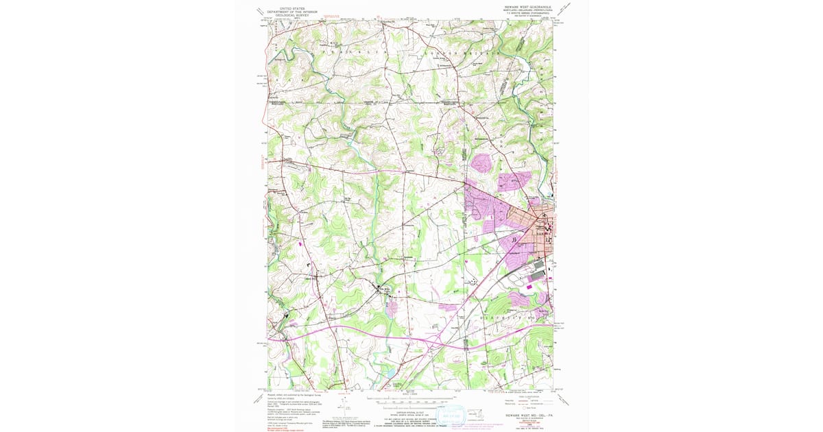 1953 Map of Newark West, Cecil County, MD — High-Res, 1991 Print | Pastmaps