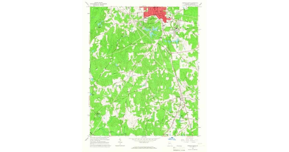 1965 Map of Newnan South, Coweta County, GA — High-Res | Pastmaps