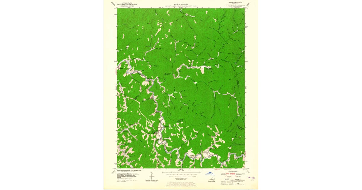 1954 Map of Noble, Breathitt County, KY — High-Res, 1965 Print | Pastmaps
