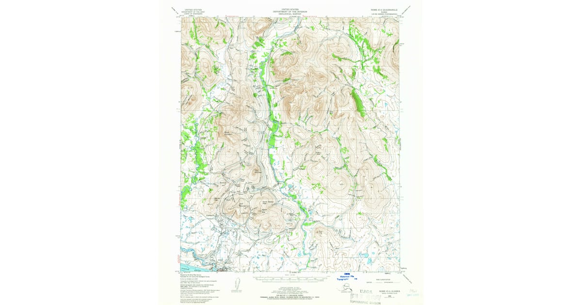 1950 Map of Nome C-1, Nome Borough, AK — High-Res, 1965 Print | Pastmaps