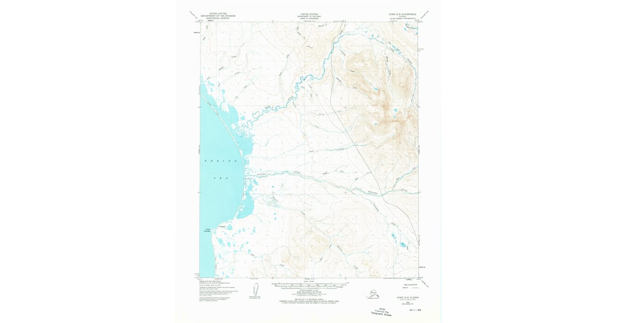 1950 Map of Nome D-3, Nome Borough, AK — High-Res, 1976 Print | Pastmaps