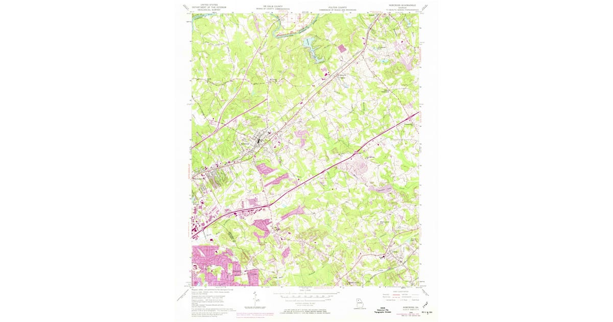 1956 Map of Norcross, GA — High-Res, 1974 Print | Pastmaps