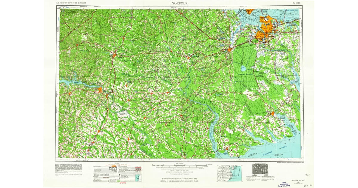 1953 Map of Norfolk, Brunswick County, VA — High-Res, 1964 Print | Pastmaps