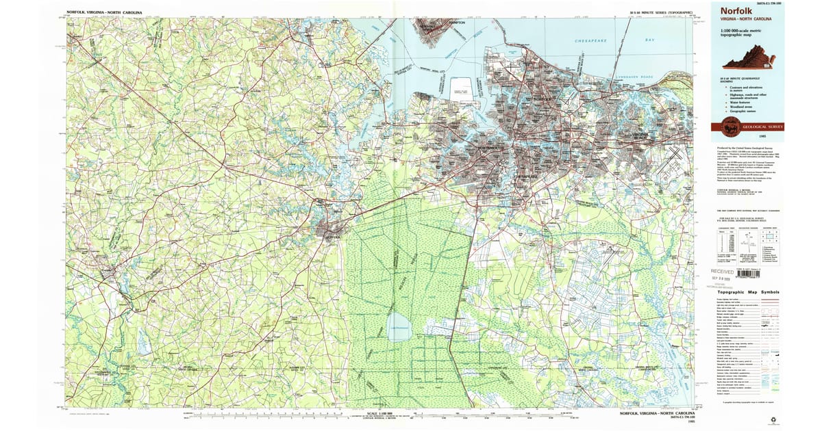 1985 Map of Norfolk, Southampton County, VA — High-Res, 1989 Print #2 ...