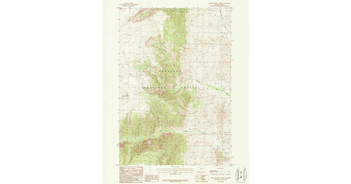 1987 Map of North Bennett Creek, Park County, WY — High-Res | Pastmaps