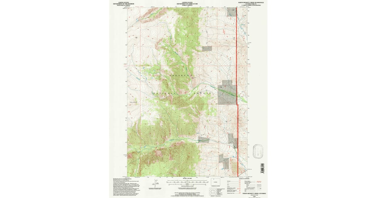 1991 Map of North Bennett Creek, Park County, WY — High-Res | Pastmaps