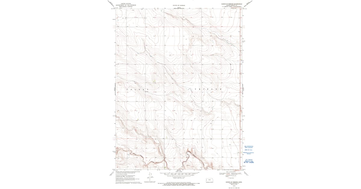 1970 Map of North of Tribune, Greeley County, KS — High-Res, 1993 Print ...