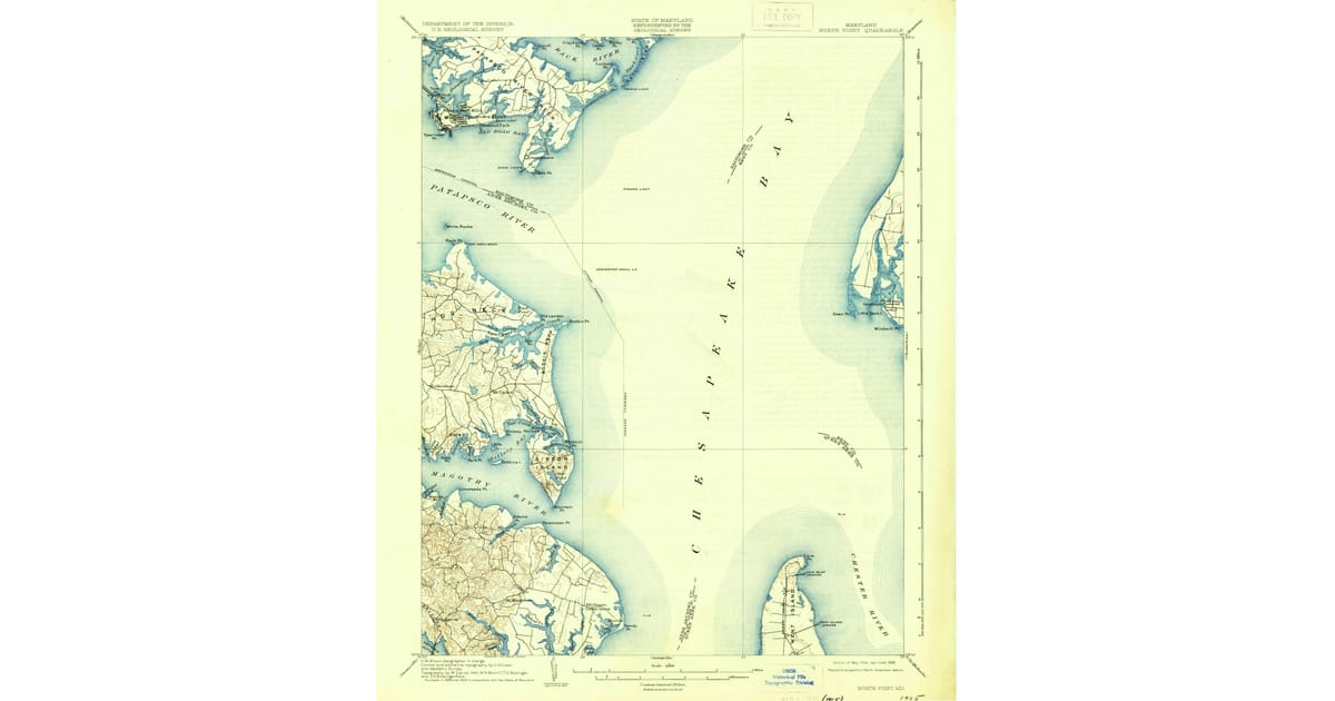 1904 Map of North Point, Anne Arundel County, MD — High-Res, 1935 Print ...