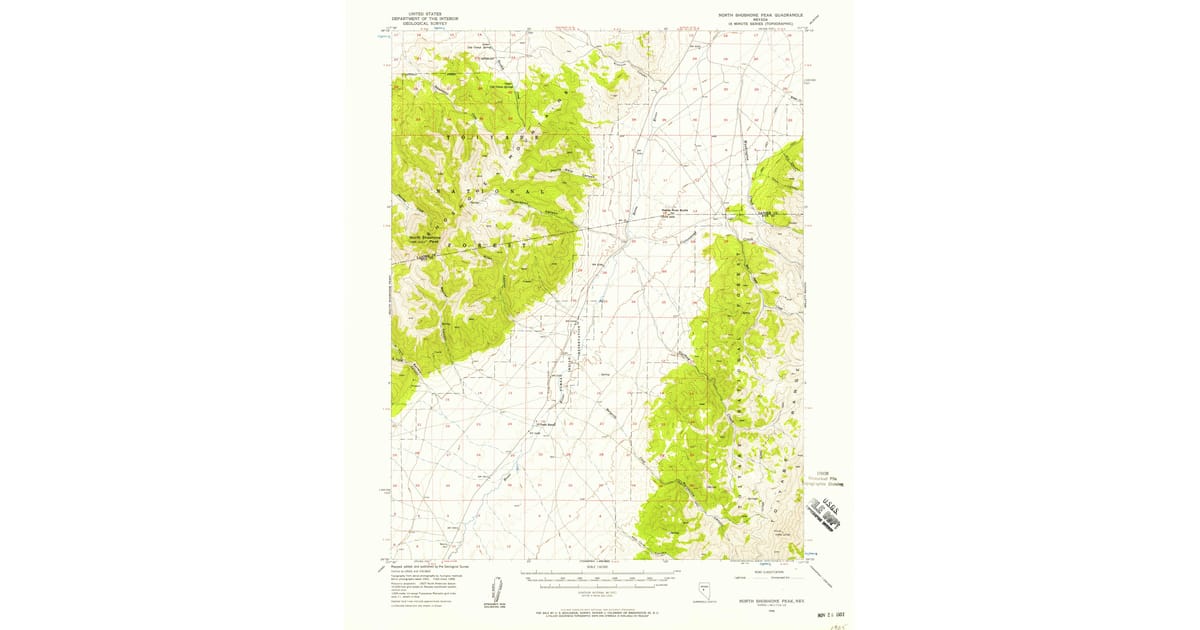 1956 Map of North Shoshone Peak, Nye County, NV — High-Res | Pastmaps