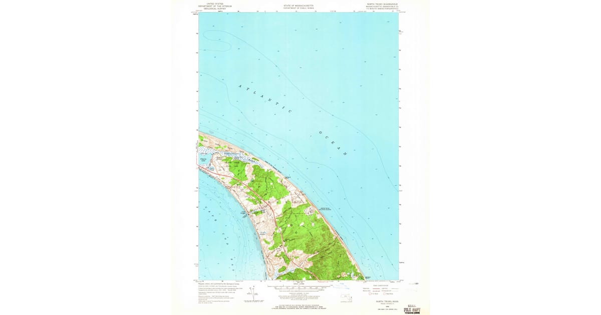 1958 Map of North Truro, Barnstable County, MA — High-Res, 1966 Print ...