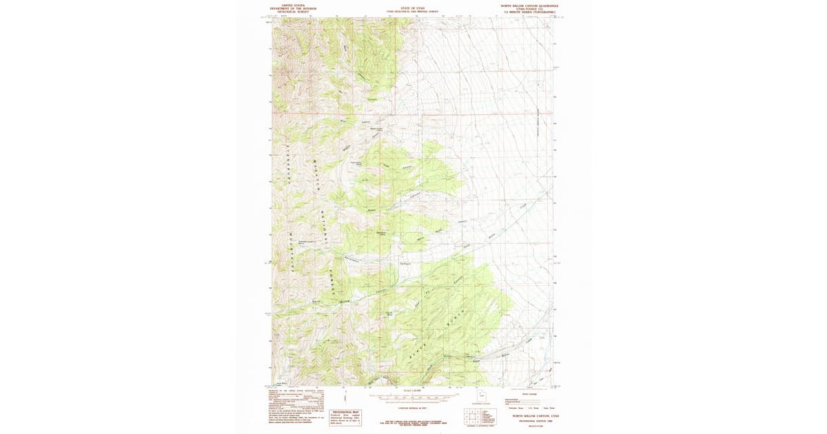 1985 Map of North Willow Canyon, Tooele County, UT — High-Res | Pastmaps