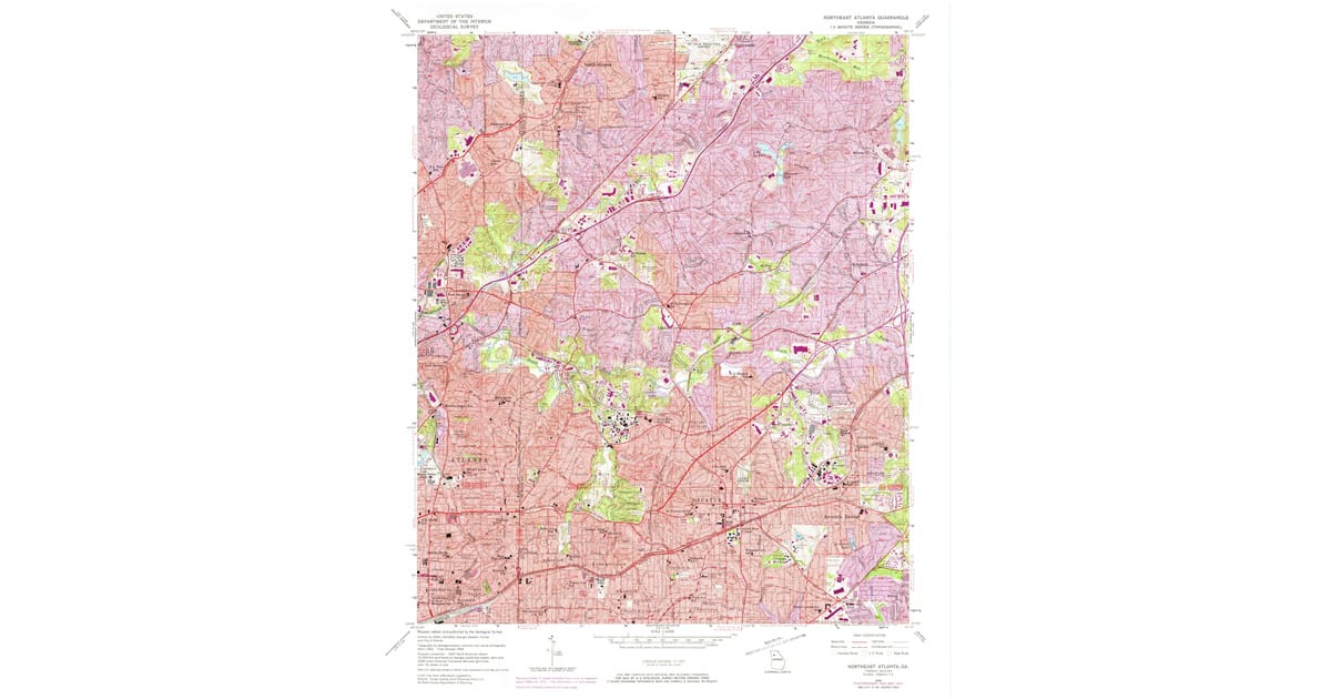1954 Map of Northeast Atlanta, DeKalb County, GA — High-Res, 1974 Print ...