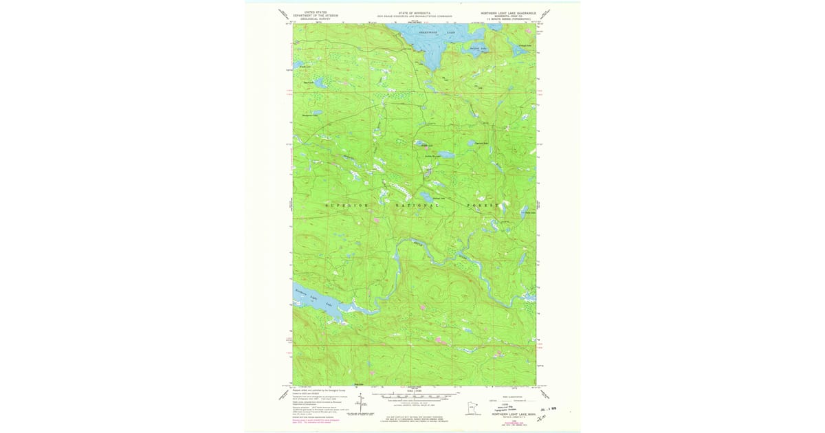1959 Map of Northern Light Lake, Cook County, MN — High-Res, 1978 Print ...
