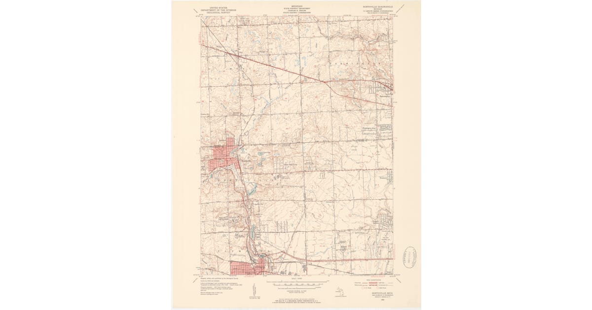 1952 Map of Northville, MI — High-Res, 1954 Print #2 | Pastmaps