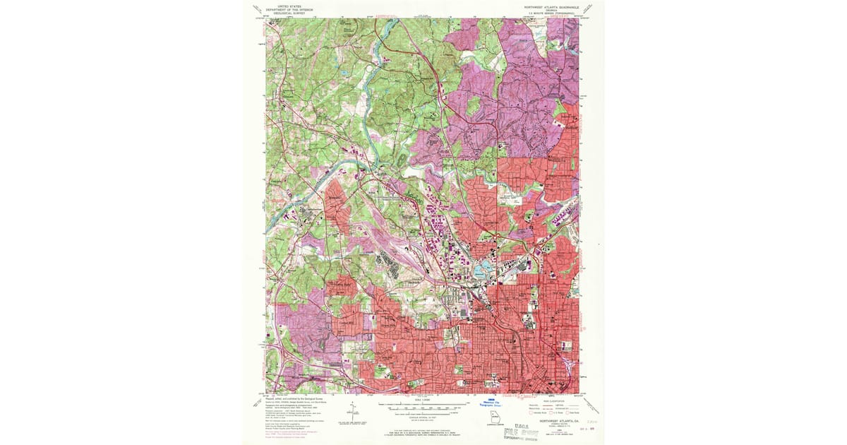 1954 Map of Northwest Atlanta, Fulton County, GA — High-Res, 1970 Print ...