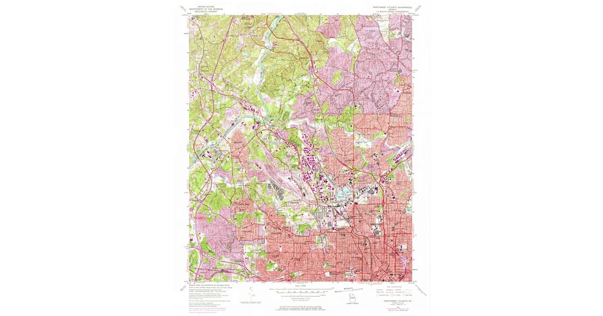 1954 Map of Northwest Atlanta, Fulton County, GA — High-Res, 1974 Print ...