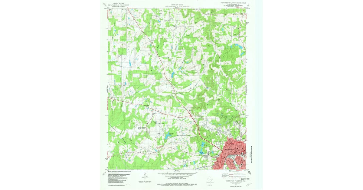 1982 Map of Northwest Palestine, Anderson County, TX — High-Res | Pastmaps