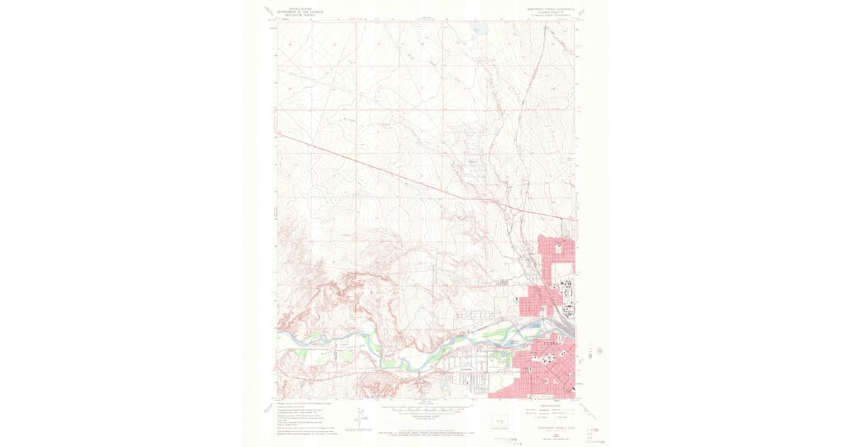 1961 Map of Northwest Pueblo, Pueblo County, CO — High-Res, 1970 Print ...