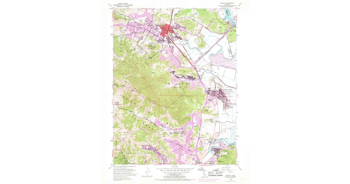 1954 Map of Novato, CA — High-Res, 1969 Print | Pastmaps