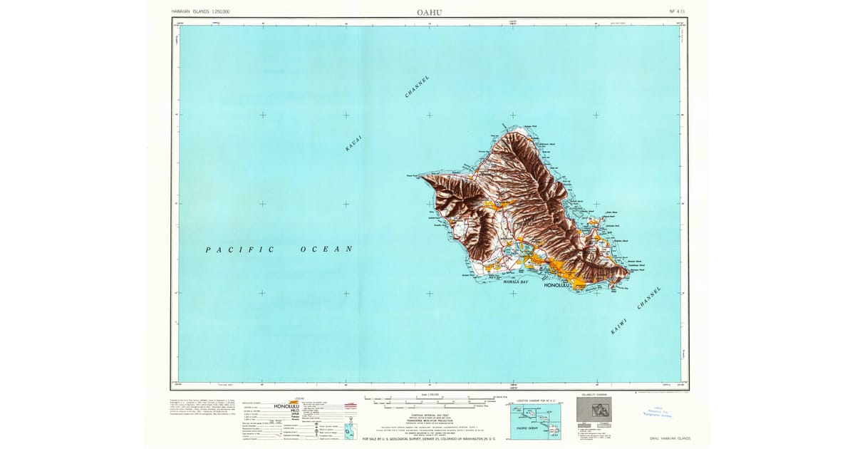 1965 Map of Oahu, Honolulu County, HI — High-Res | Pastmaps