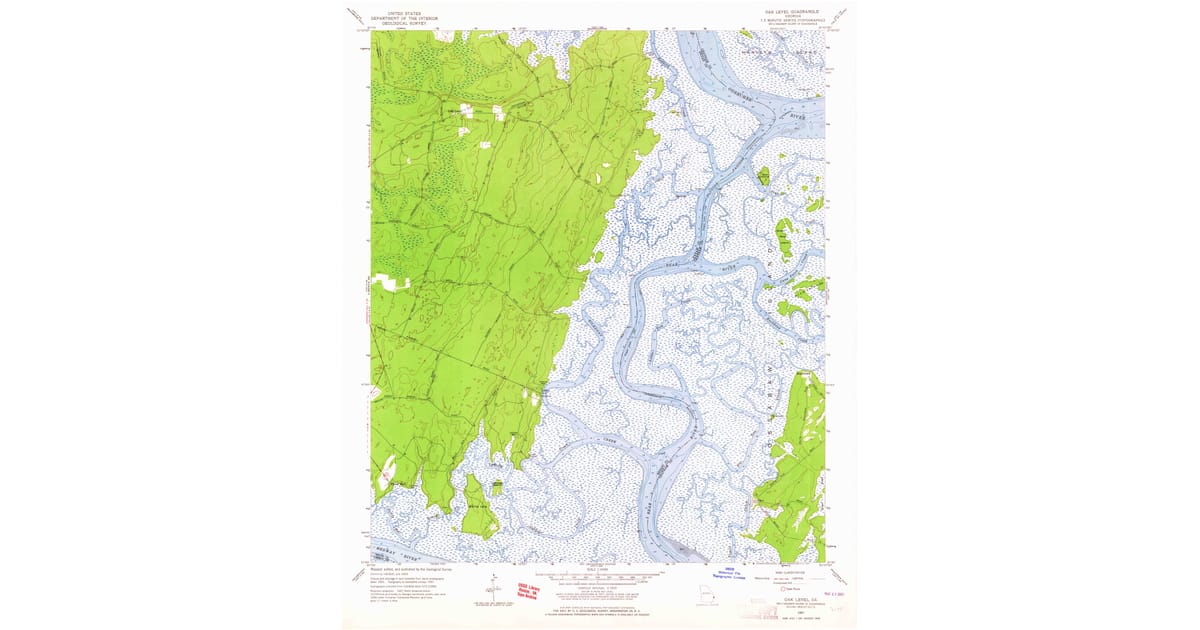 1957 Map of Oak Level, Bryan County, GA — High-Res, 1965 Print | Pastmaps