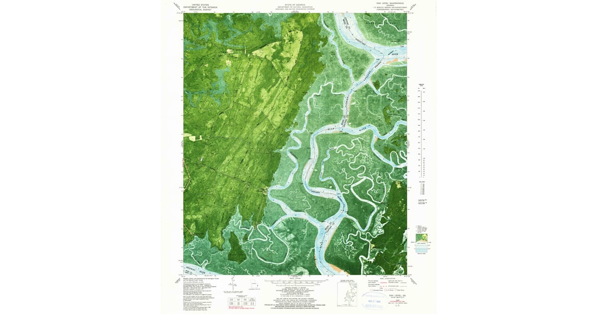 1979 Map of Oak Level, Bryan County, GA — High-Res, 1987 Print | Pastmaps