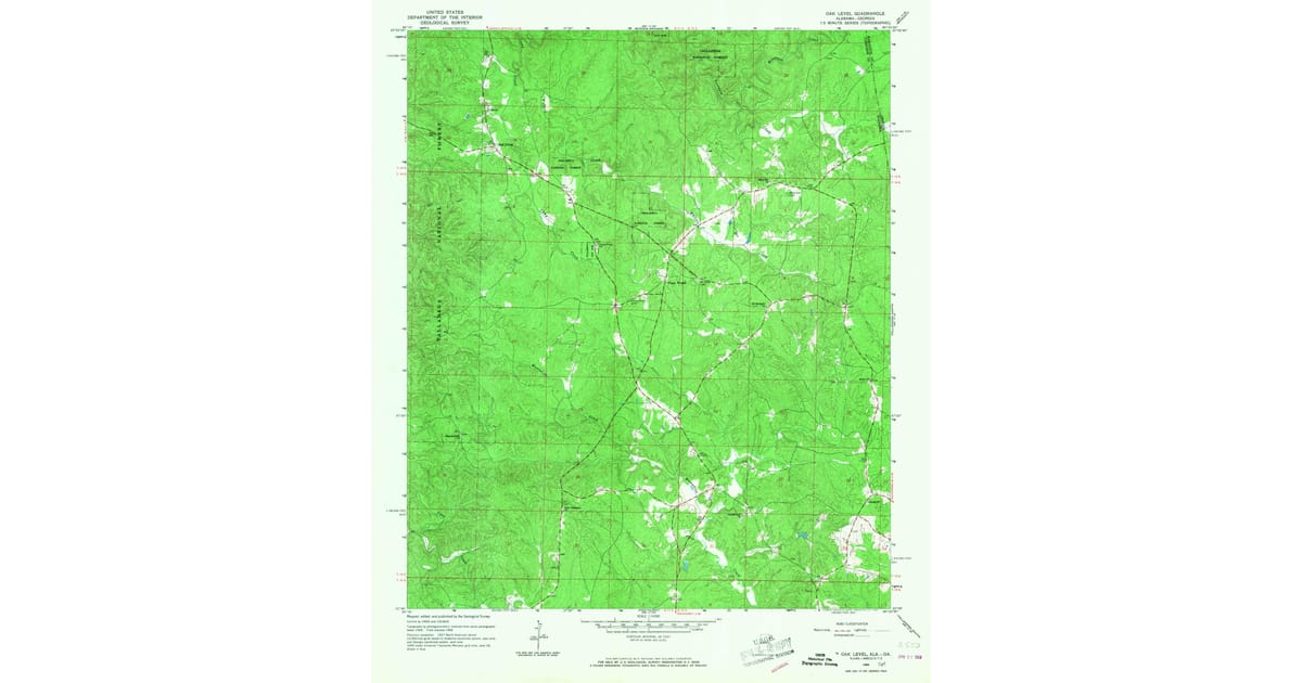 1966 Map of Oak Level, Cleburne County, AL — High-Res | Pastmaps