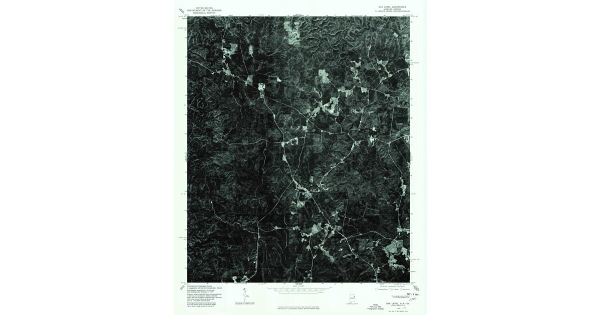 1975 Map of Oak Level, Cleburne County, AL — High-Res | Pastmaps