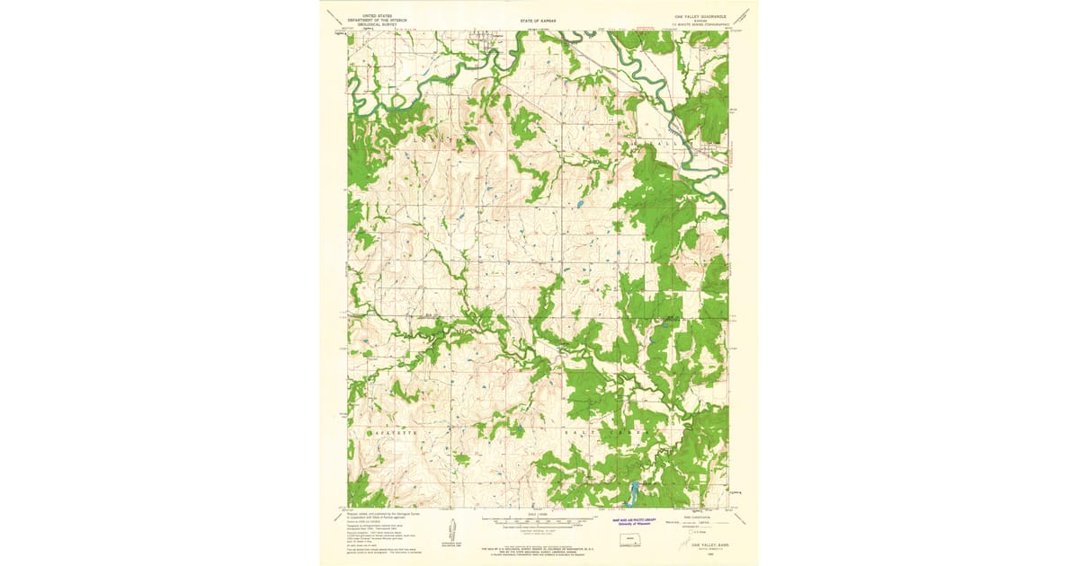 1962 Map of Oak Valley, Elk County, KS — High-Res | Pastmaps