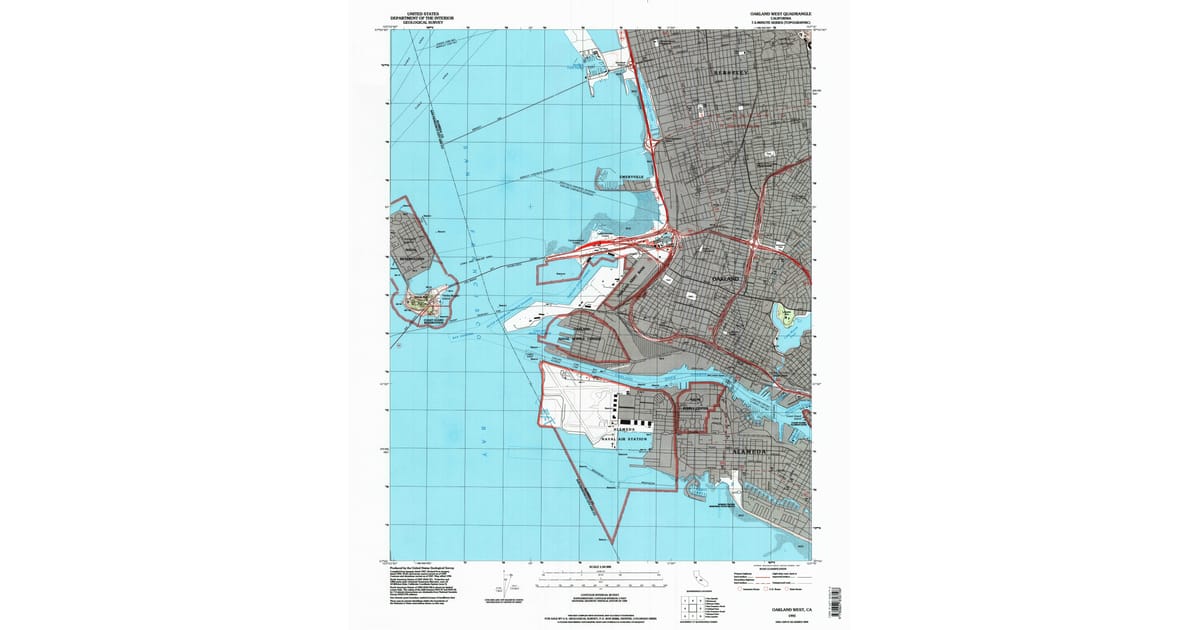 1993 Map of Oakland West, Alameda County, CA — High-Res | Pastmaps
