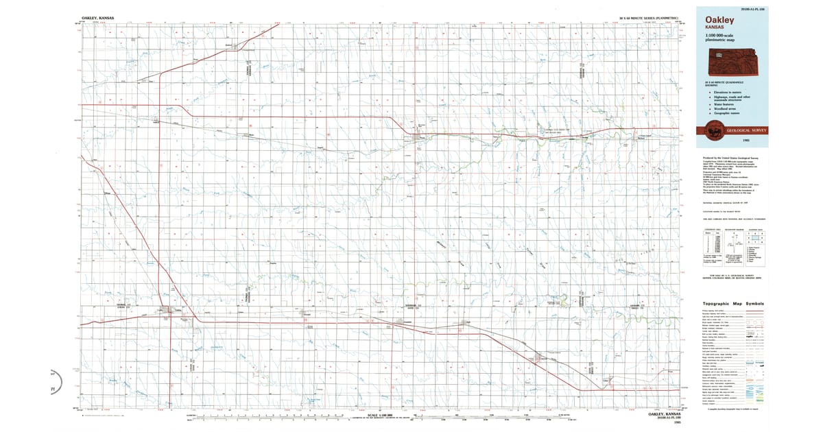 1985 Map of Oakley, KS — High-Res | Pastmaps
