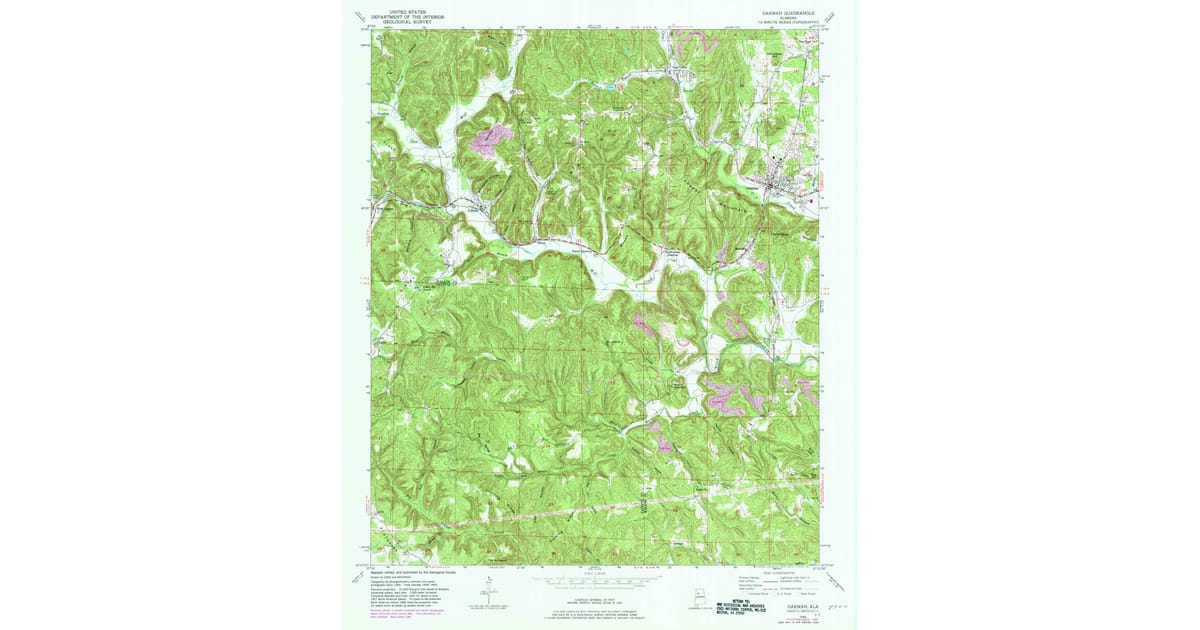 1949 Map of Oakman, AL — High-Res, 1981 Print | Pastmaps