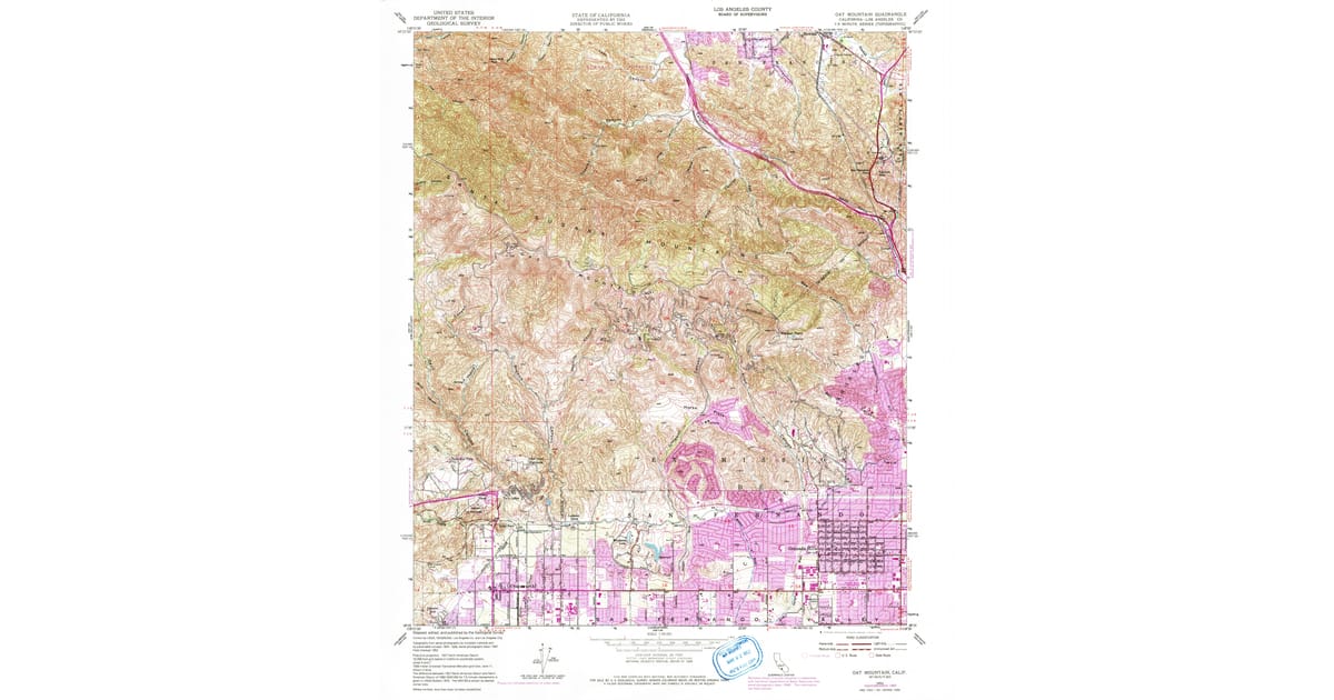 1952 Map of Oat Mountain, Los Angeles County, CA — High-Res, 1992 Print ...
