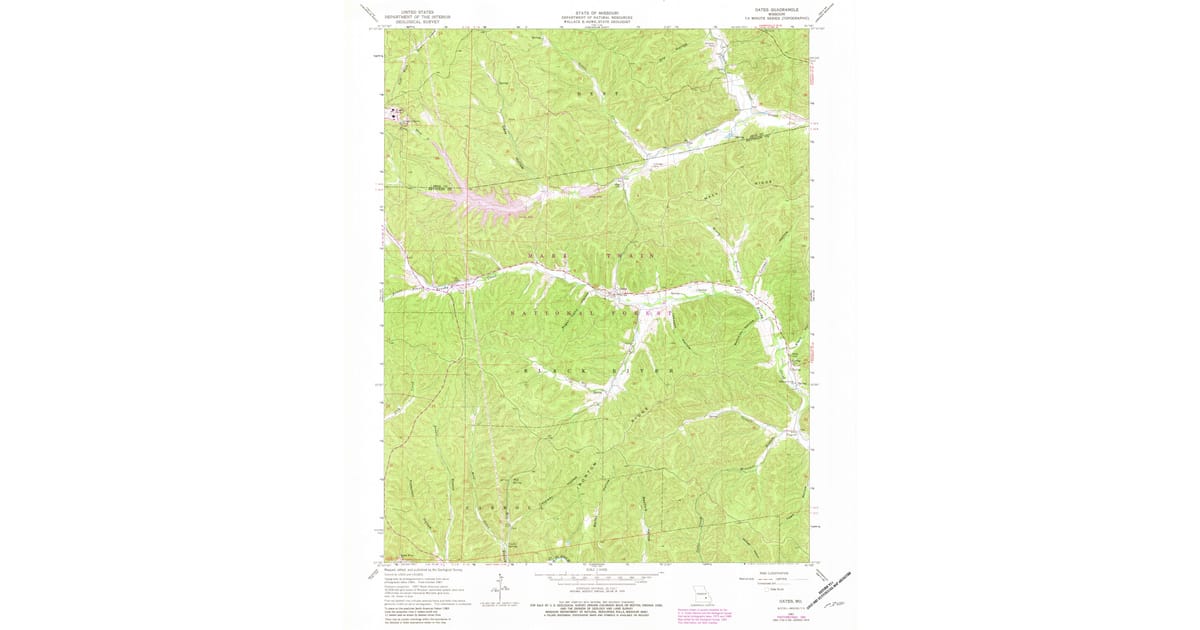 1967 Map of Oates, Reynolds County, MO — High-Res, 1981 Print | Pastmaps