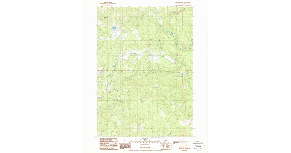 1988 Map of Obenchain Mtn, Jackson County, OR — High-Res | Pastmaps