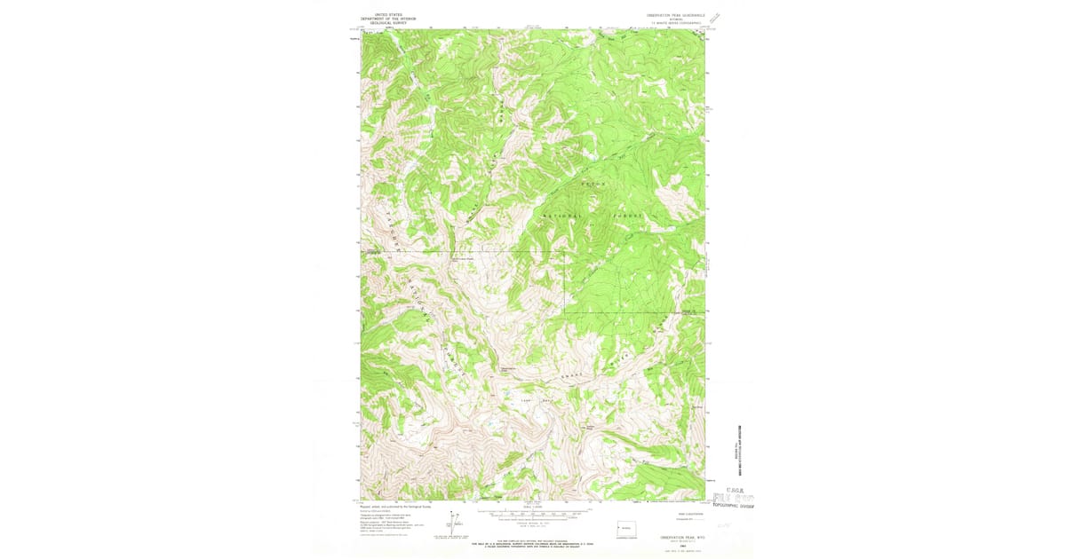 1963 Map of Observation Peak, Teton County, WY — High-Res, 1966 Print ...