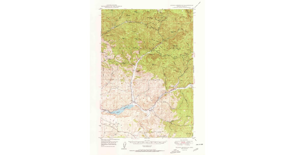1950 Map of Ochoco Reservoir, Crook County, OR — High-Res | Pastmaps