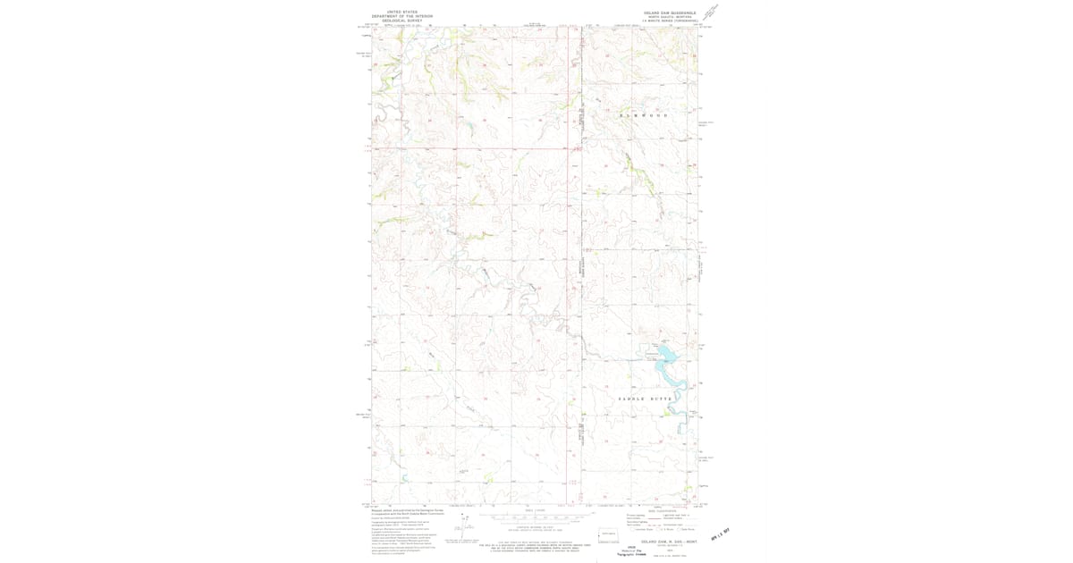 1974 Map of Odland Dam, Golden Valley County, ND — High-Res | Pastmaps