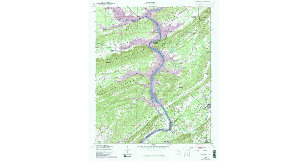 1949 Map of Ohatchee, AL — High-Res, 1977 Print | Pastmaps