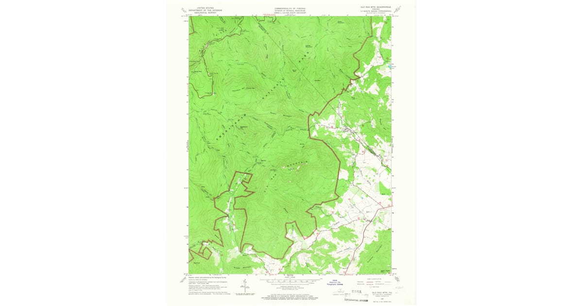 1965 Map of Old Rag Mtn, Madison County, VA — High-Res, 1966 Print #2 ...