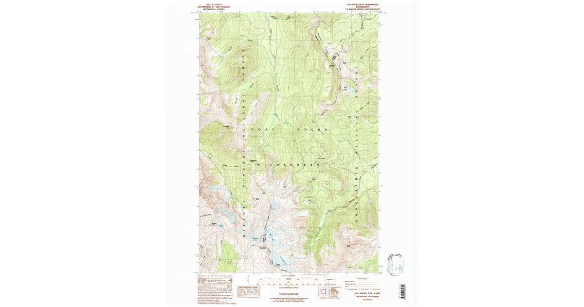 1988 Map of Old Snowy Mtn., Lewis County, WA — High-Res | Pastmaps