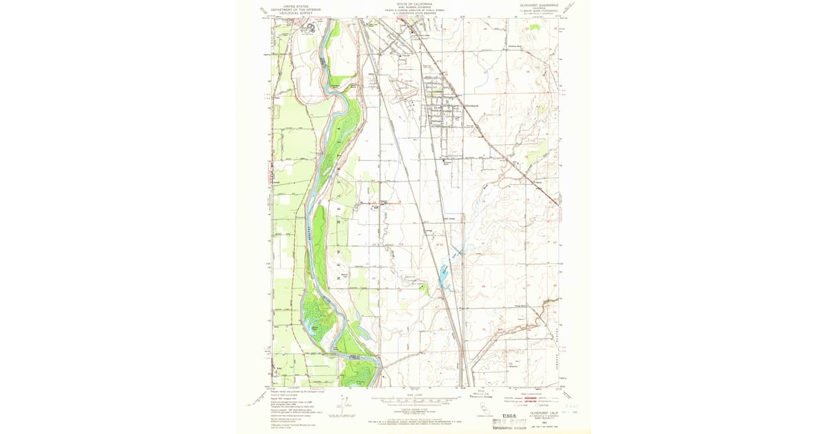1952 Map of Olivehurst, CA — High-Res, 1966 Print | Pastmaps
