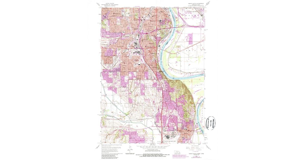 1956 Map of Omaha South, Sarpy County, NE — High-Res, 1989 Print | Pastmaps