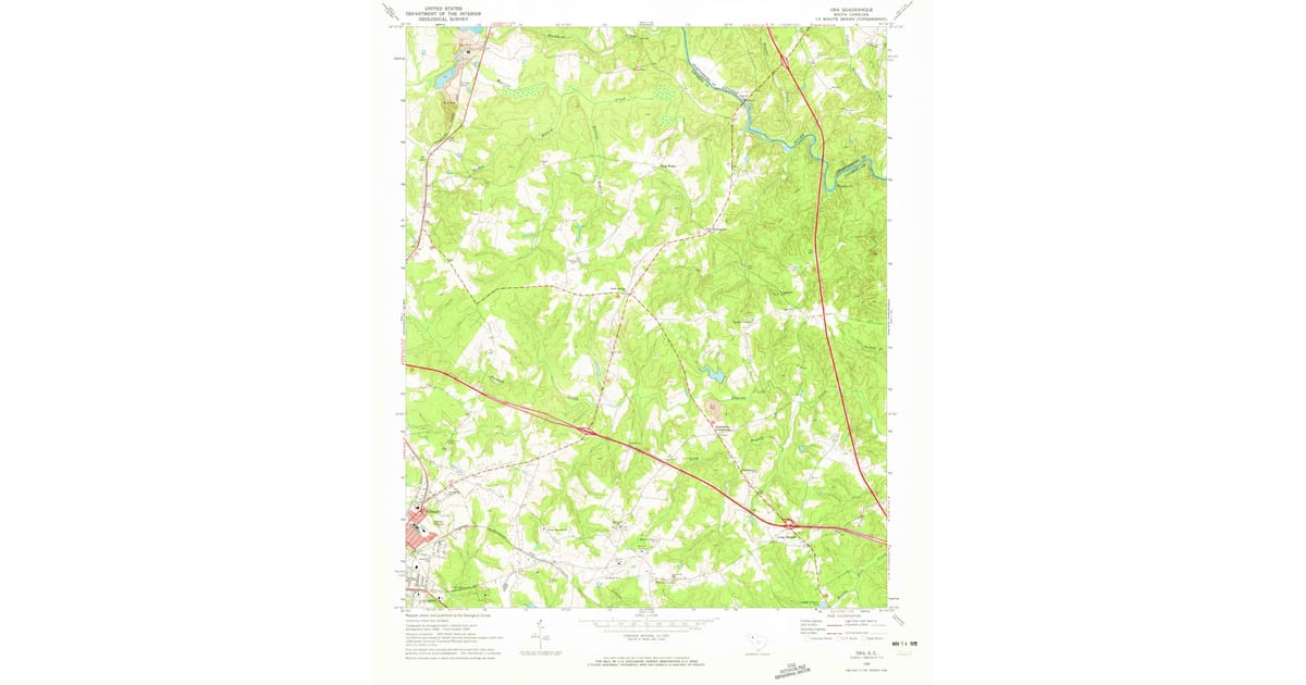 1969 Map of Ora, Laurens County, SC — High-Res | Pastmaps