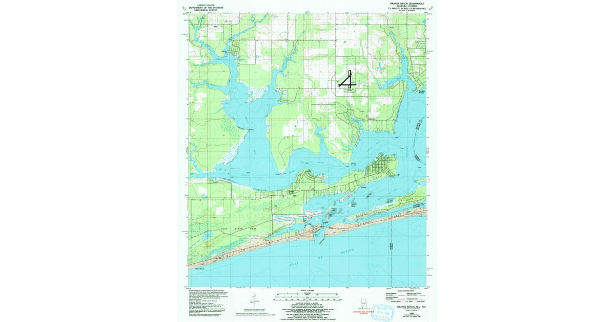 1980 Map of Orange Beach, AL — High-Res, 1992 Print | Pastmaps